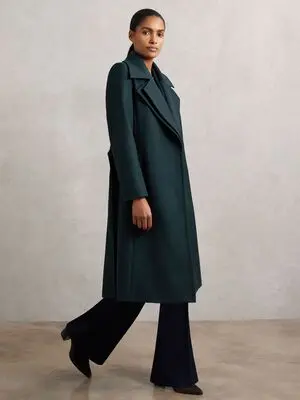 REISS Wool-blend Double-lapel Belted Coat With Cashmere