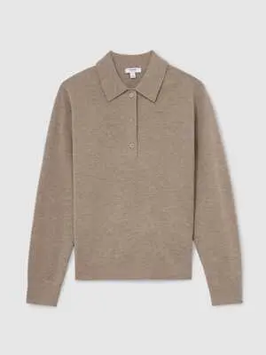 REISS Merino Wool Knitted Polo Jumper - Neutral