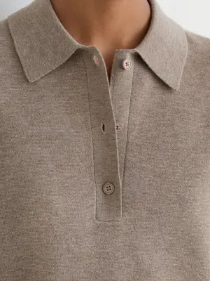 REISS Merino Wool Knitted Polo Jumper - Neutral