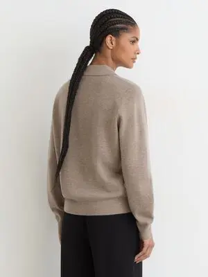 REISS Merino Wool Knitted Polo Jumper - Neutral