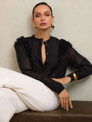 REISS Atelier Sheer Ruffle-trim Blouse