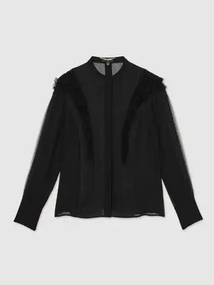 REISS Atelier Sheer Ruffle-trim Blouse