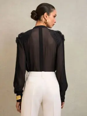 REISS Atelier Sheer Ruffle-trim Blouse