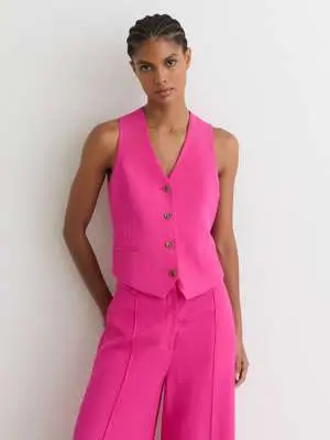 REISS Button-through Tailored Waistcoat With Linen