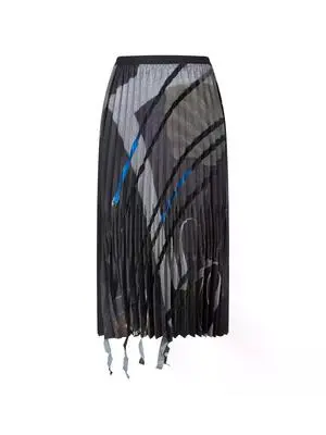 JNBY Abstract Print Pleated Midi Skirt - Black