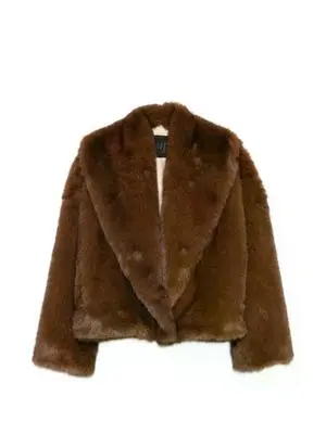 B&B COUTURE Shawl Collar Faux Fur Coat - Brown