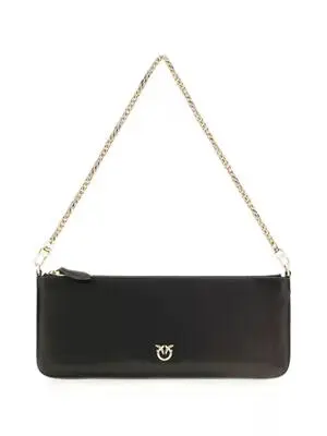 Pinko Horizontal Flat Leather Shoulder Bag - Black