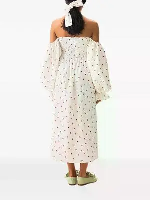 Sleeper Atlanta Strawberry-print Linen Midi Dress