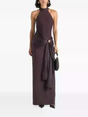 Manière De Voir Willow Halter-neck Maxi Dress With Embellished Buckle - Brown