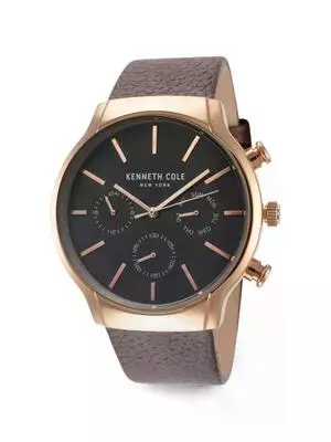 KENNETH COLE Leather-strap 42mm Watch - Black