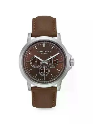 KENNETH COLE Leather-strap 43.5mm Watch - Brown
