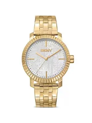 Dkny Fluted Bezel Logo Dial 36mm Watch - White