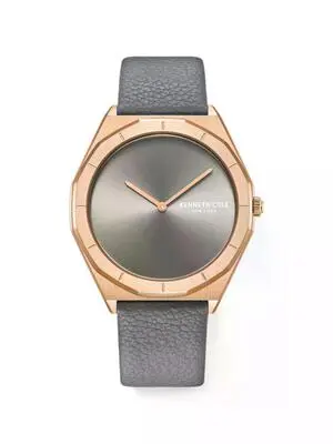 KENNETH COLE Classic Leather-strap 41mm Watch - Grey