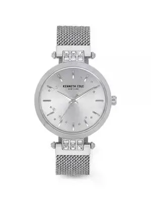 KENNETH COLE Crystal-embellished Mesh-bracelet 34mm Watch - Silver