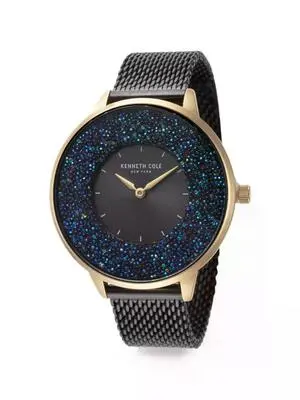 KENNETH COLE Crystal-embellished Mesh 33mm Watch - Black