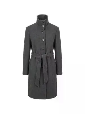 Pinko Wool-blend Coat With High Neck And Belt - Grey