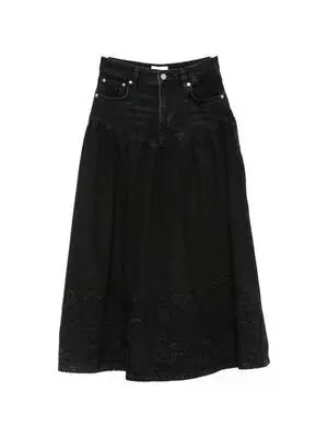 GANNI Embroidered Denim Midi Skirt