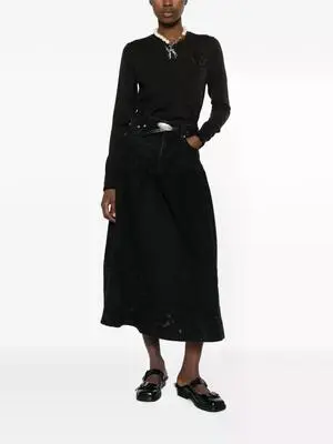 GANNI Embroidered Denim Midi Skirt