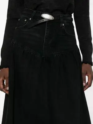 GANNI Embroidered Denim Midi Skirt