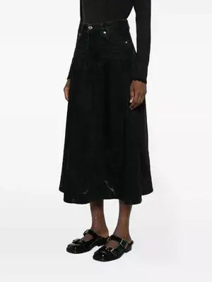 GANNI Embroidered Denim Midi Skirt - Black