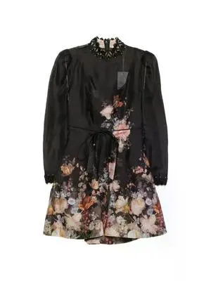 Zimmermann Valiant Floral-print Mini Dress - Black