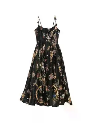 Camilla Floral Print Crystal Embellished Midi Dress - Black