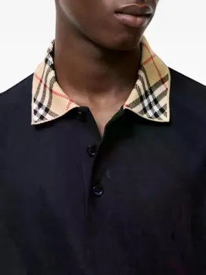 Burberry Long-sleeve Check Collar Cotton Polo Shirt