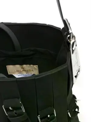LA MILANESA Buckle-detail Fringed Bucket Bag - Black