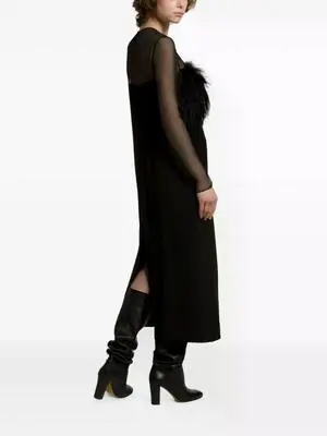 Alberta Ferretti Feather-detail Sheer-panel Midi Dress