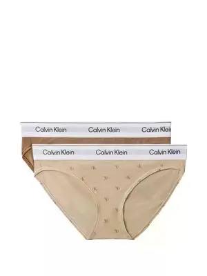 Calvin Klein Logo-waistband Monogram-print Briefs - Brown