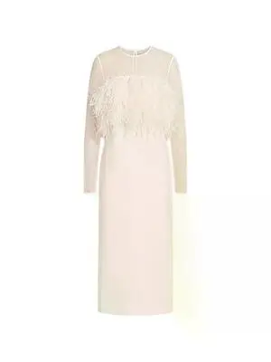 Alberta Ferretti Feather-detail Sheer-panel Midi Dress - White