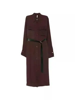 Imperial Belted Button-front Midi Shirt Dress - Red