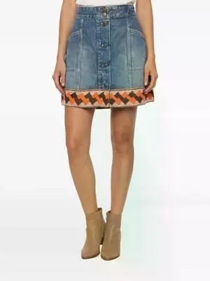 Valentino Garavani Embroidered Button-front Denim Mini Skirt