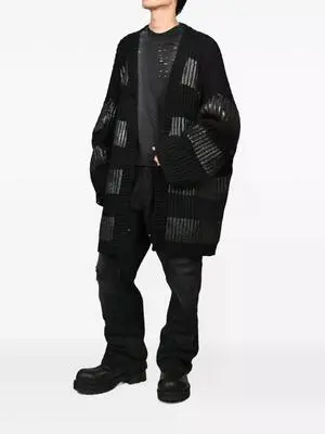 FILTH Waxed-stripe Ribbed-knit Cardigan