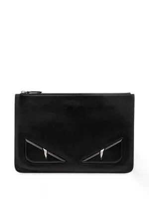 Fendi 2010-2026 Leather Monster Zip Clutch Bag - Black