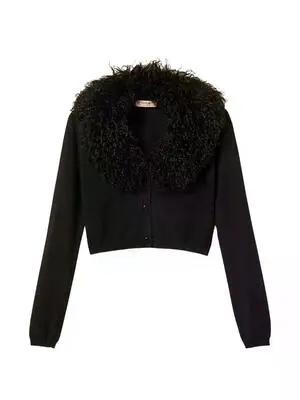 TWINSET Cropped Cardigan With Faux Fur - Black
