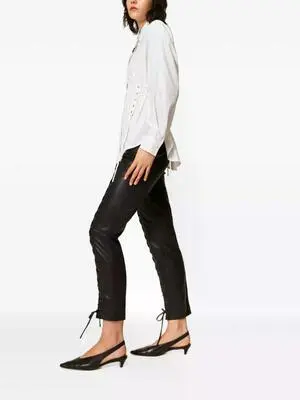 TWINSET Faux Leather Trousers With Lace-up Detailing - Black