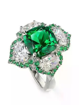 ANABELA CHAN Lotus Emerald Ring - Silver