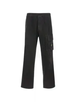 Stone Island 3100036 Stretch-organic-broken-twill-cotton Old-effect Loose-fit- Joggers With Drawstring Cuffs - Black