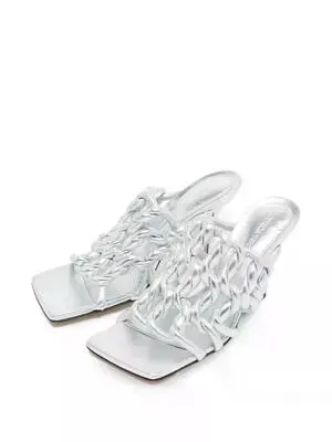 Bottega Veneta Tone Metallic Leather Intrecciato Woven Stiletto Heeled Sandals