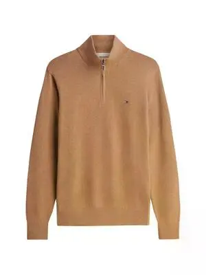 Tommy Hilfiger Quarter-zip Logo-embroidered Sweater - Brown