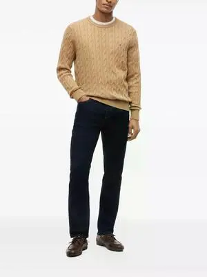 Tommy Hilfiger Cable-knit Embroidered-logo Sweater - Brown