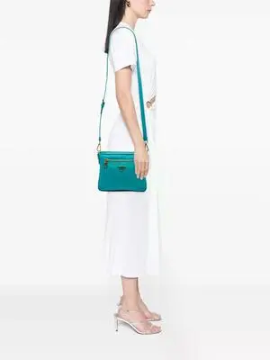 Prada 2013-2026 Saffiano Trimmed Tessuto Zip Top Crossbody Bag - Blue