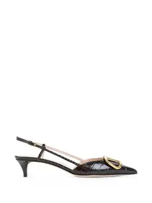 Valentino Garavani Vlogo Signature Crocodile-effect Leather Pumps - Brown