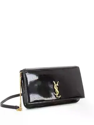 Saint Laurent Classic Monogram Phone Holder Shoulder Bag Patent Crossbody Bag - Black