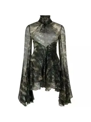 Roberto Cavalli Fur-print Ruffled Mini Dress