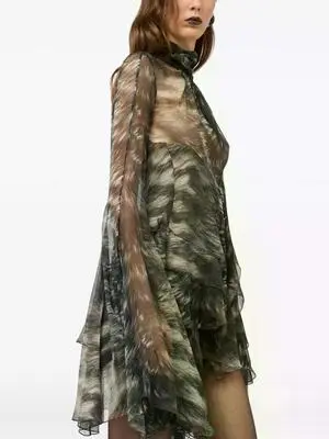 Roberto Cavalli Fur-print Ruffled Mini Dress