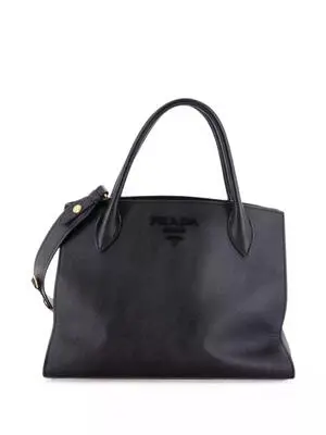 Prada Monochrome Saffiano With City Calf Medium Tote Bag
