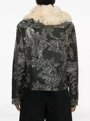 Etro Floral Print Shearling Collar Denim Jacket