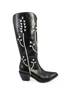 MADISON MAISON Tall Floral-embroidered Leather Boots - Black